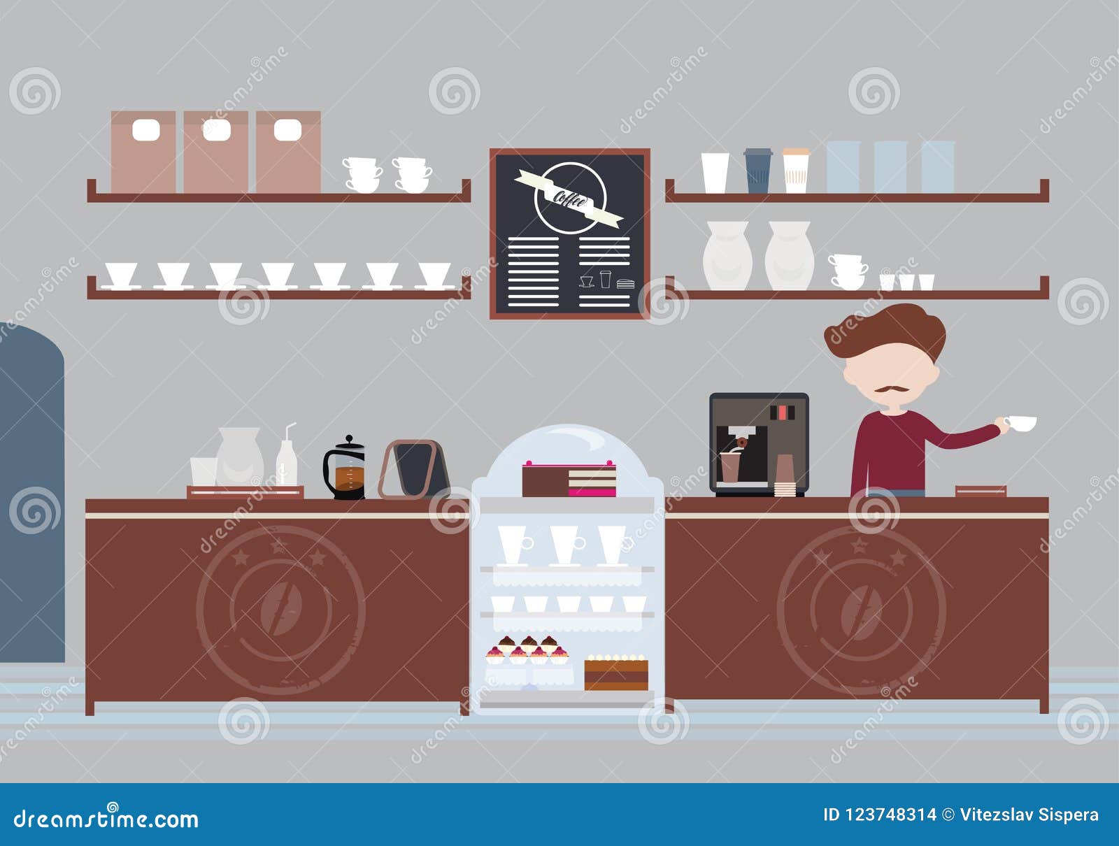 Bartender Standing At The Bar Counter. Cartoon Vector | CartoonDealer ...