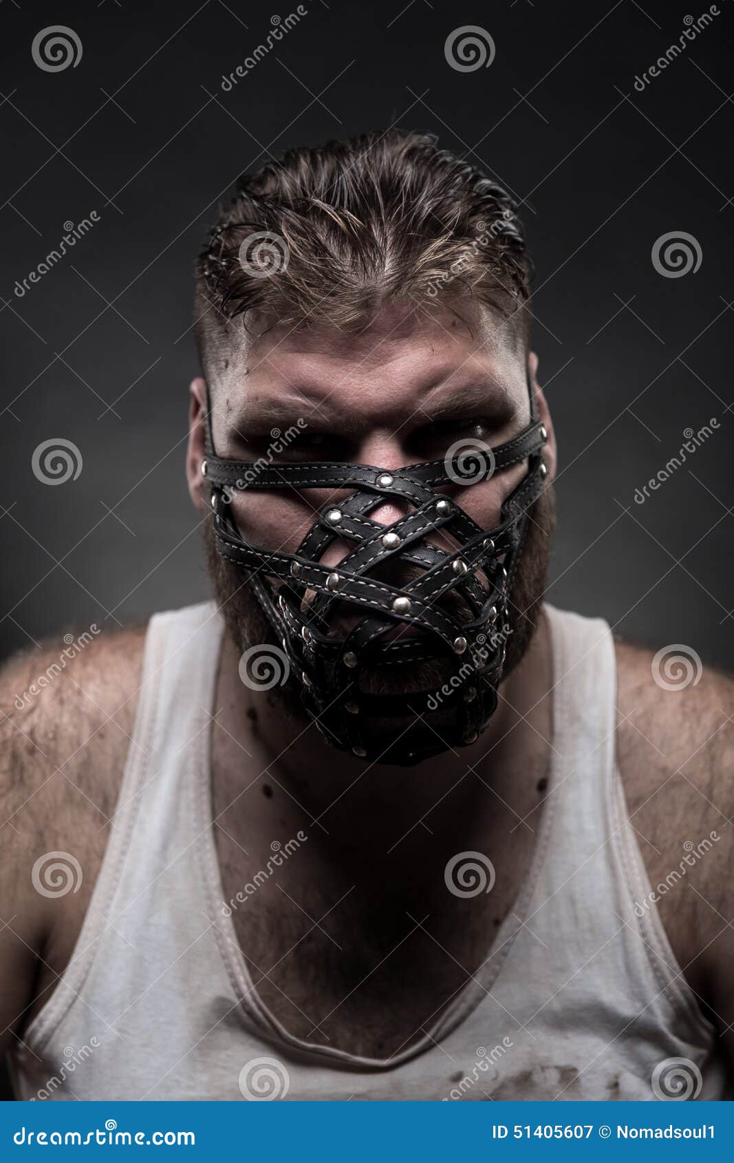 Man in muzzle stock image. Image of bandage, aegis, leather - 51405607
