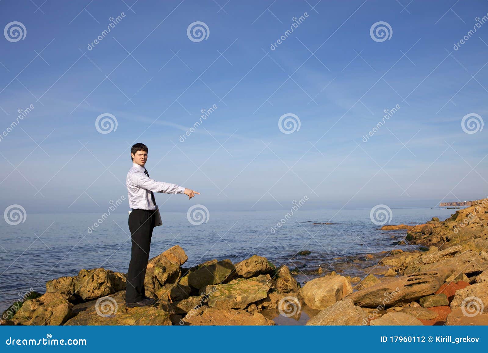 Man near sea with laptop stock photo. Image of businessman - 17960112