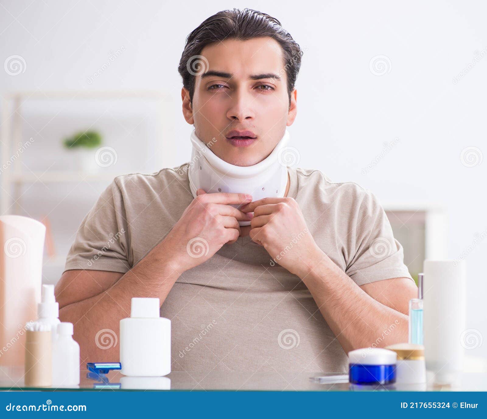 Man with Neck Brace after Whiplash Injury Stock Photo - Image of ...
