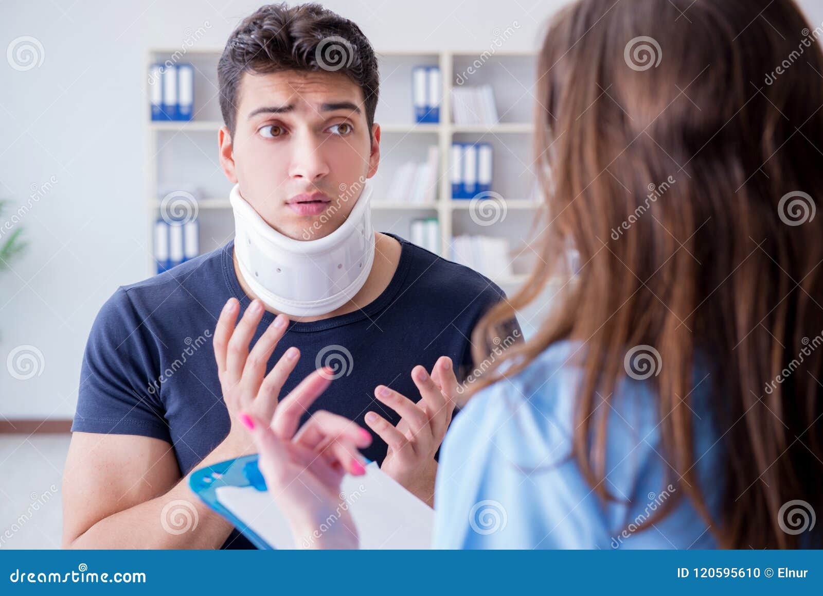 The Man with Neck Injury Visiting Doctor for Check-up Stock Photo ...