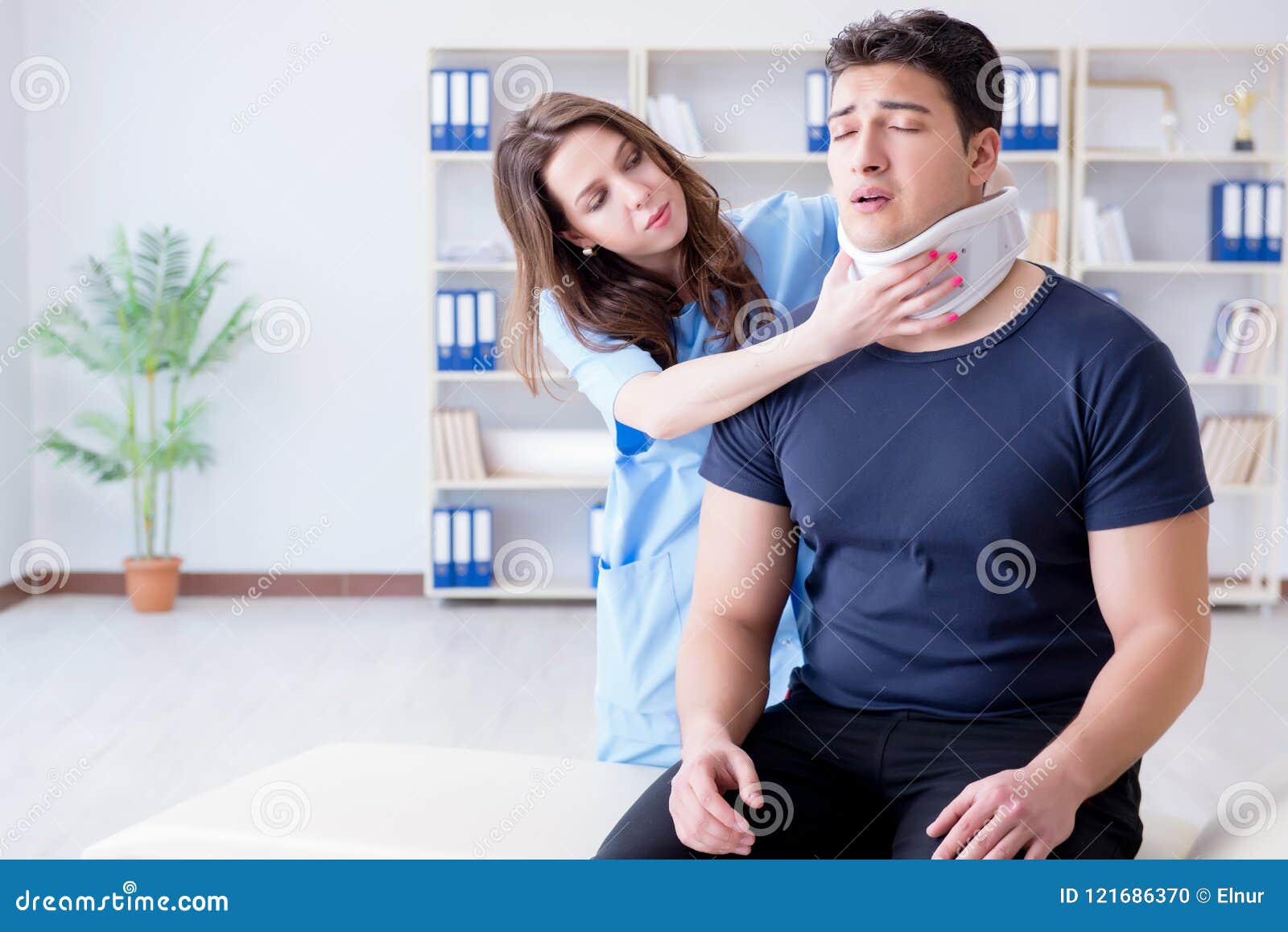 The Man with Neck Injury Visiting Doctor for Check-up Stock Photo ...
