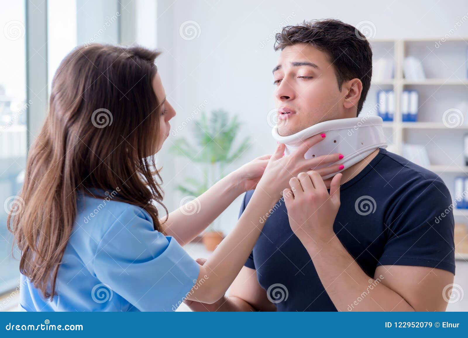 The Man with Neck Injury Visiting Doctor for Check-up Stock Image ...
