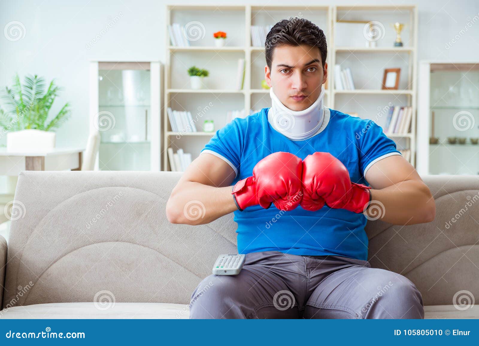 The Man with Neck Injury Watching Boxing at Home Stock Photo - Image of ...