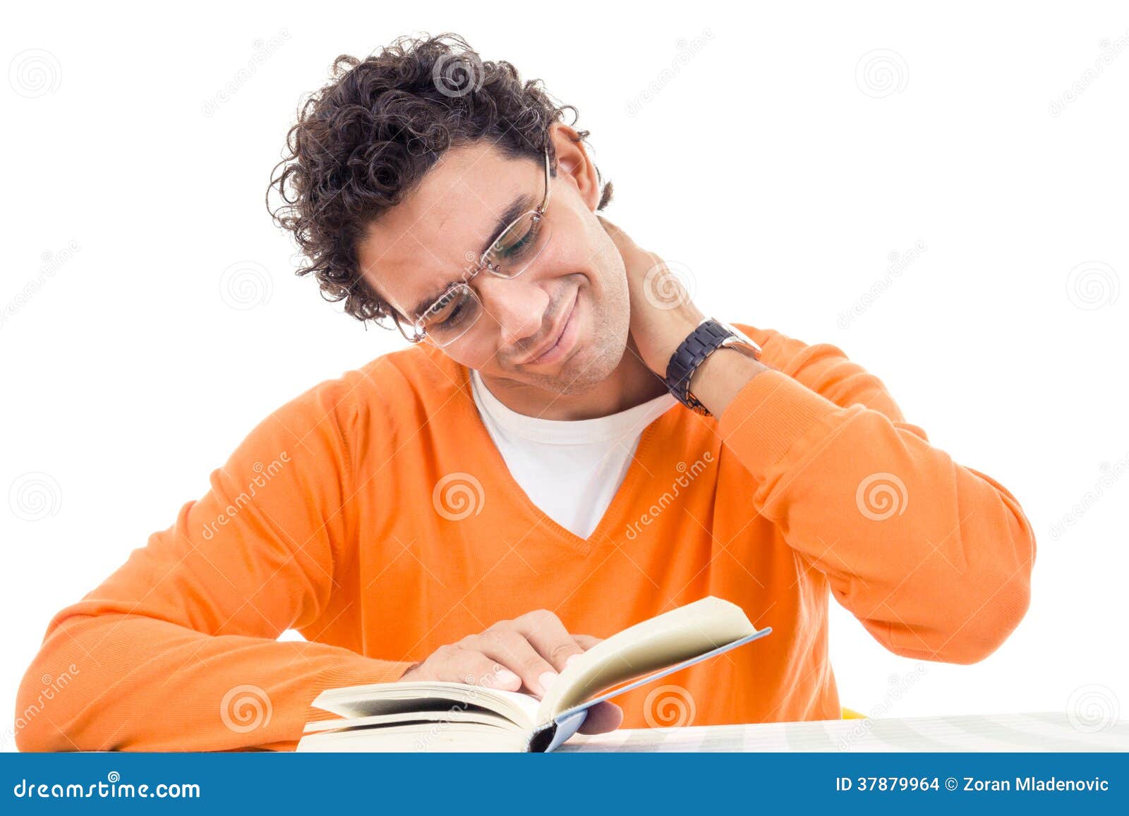 Man with Neck Pain Reading Book Stock Photo - Image of lifestyle, mood ...