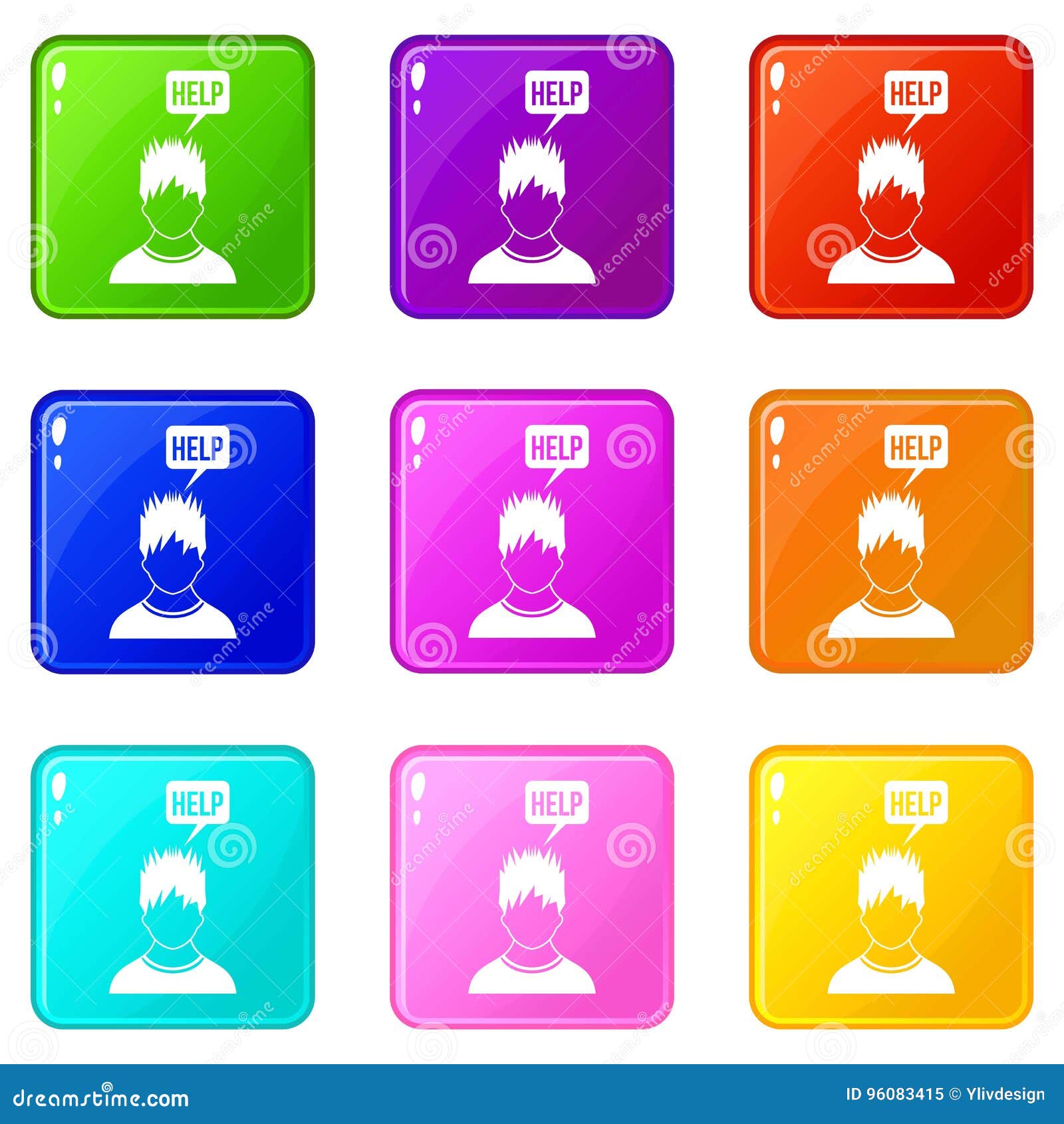 Man needs help icons 9 set stock vector. Illustration of collection ...