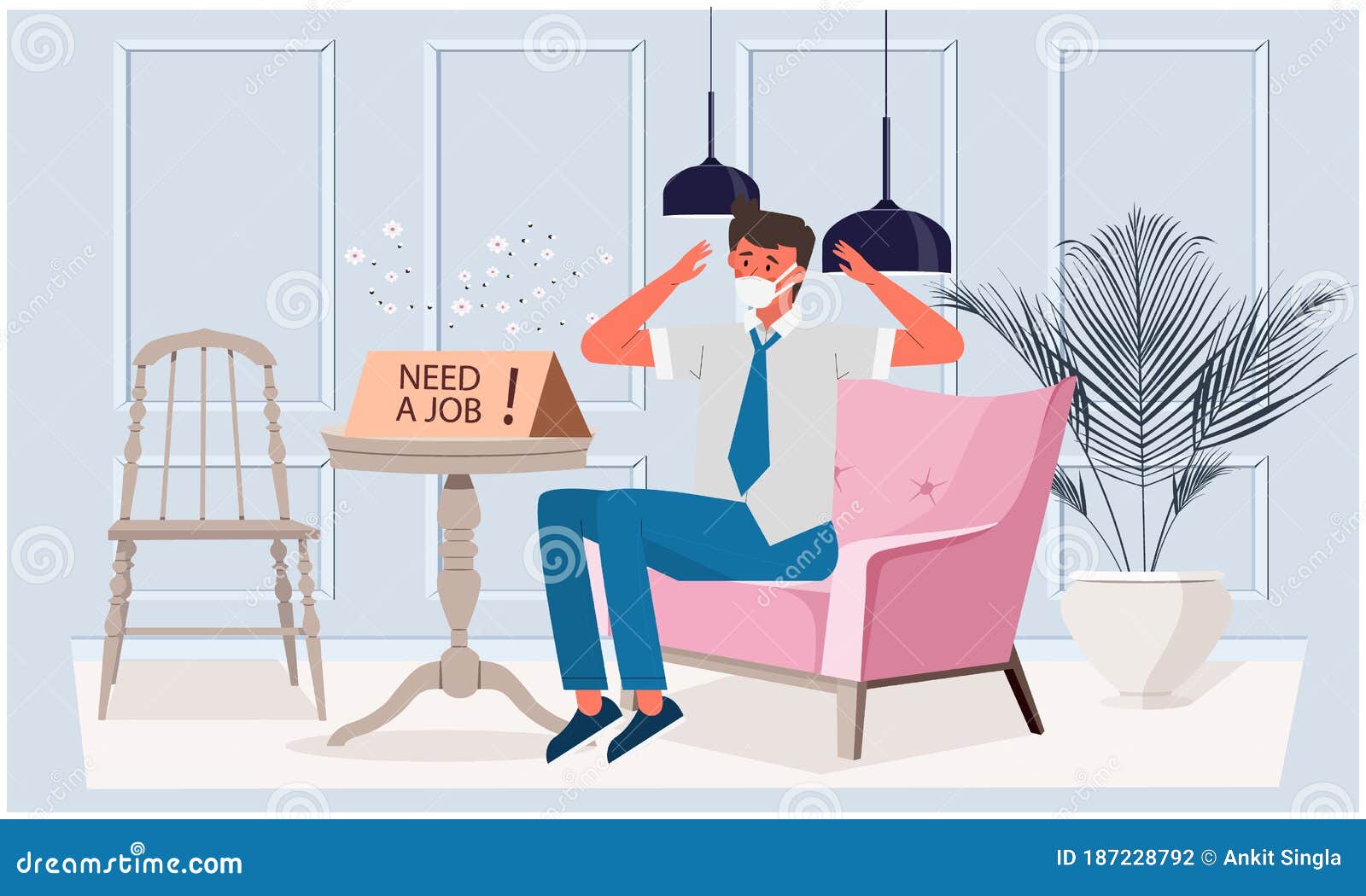 Man Needs a Job, Sitting Stressed at Home Stock Vector - Illustration ...