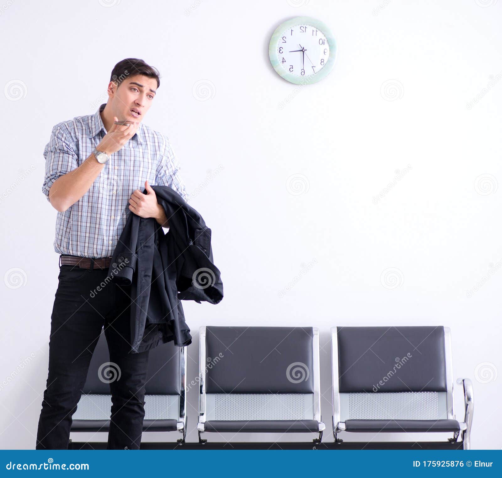 Man Nervously Impatiently Waiting in the Lobby Stock Photo - Image of ...