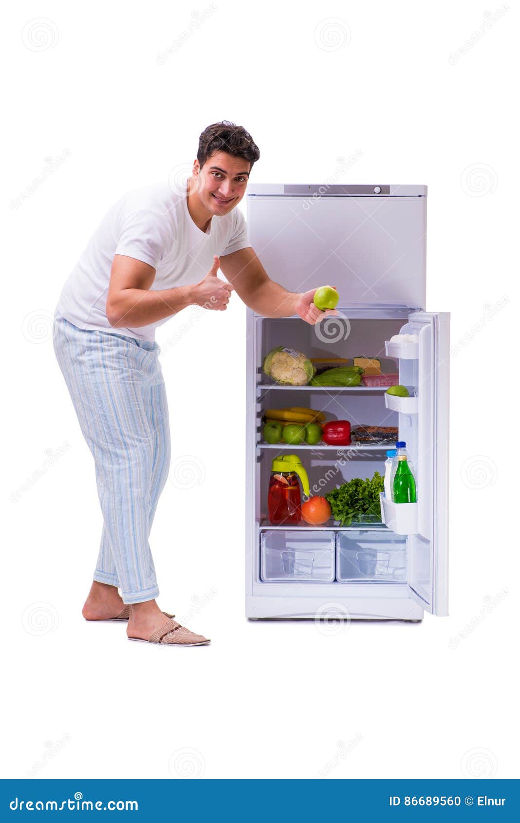 The Man Next To Fridge Full of Food Stock Photo - Image of appliance ...