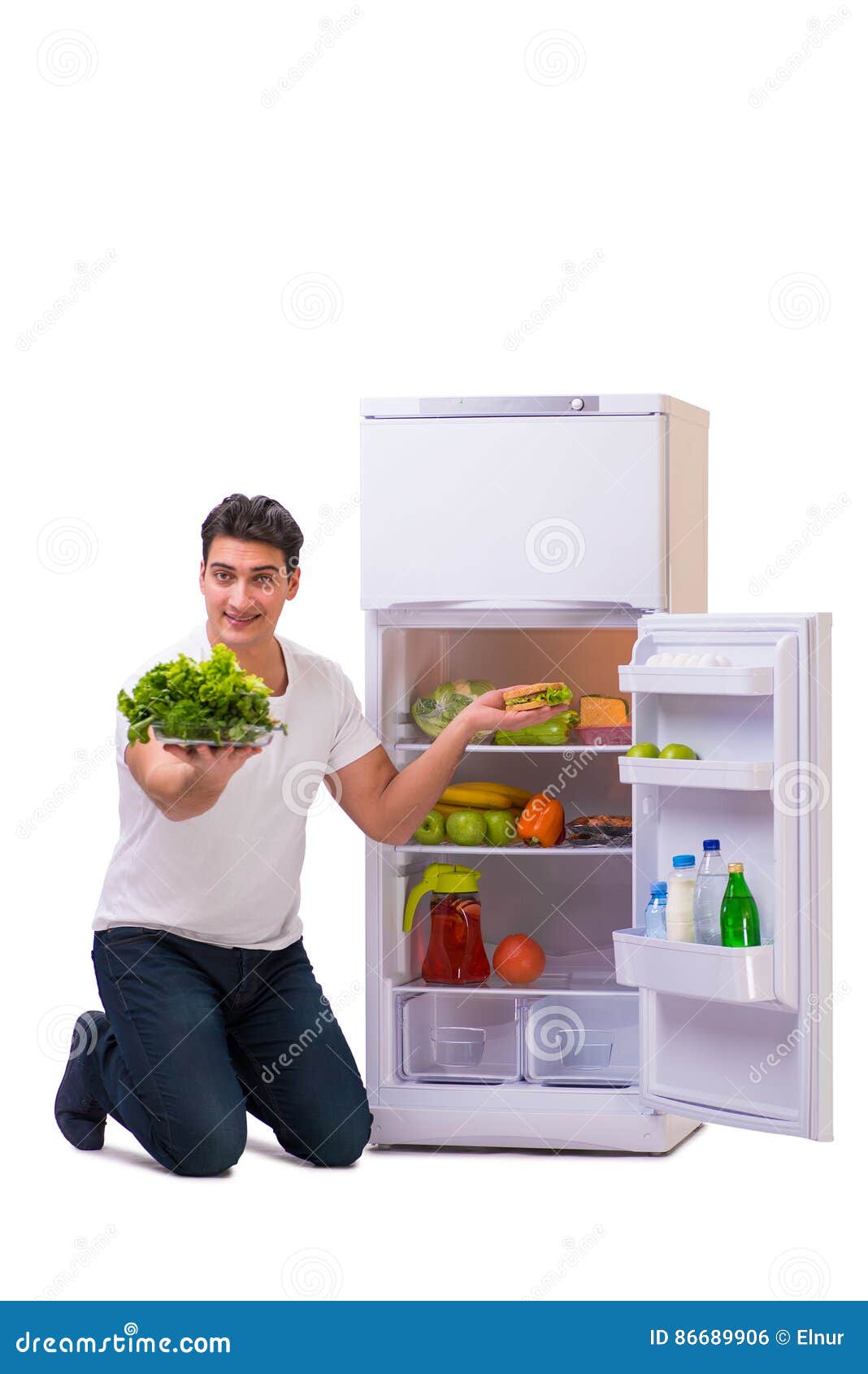 The Man Next To Fridge Full of Food Stock Photo - Image of breakfast ...