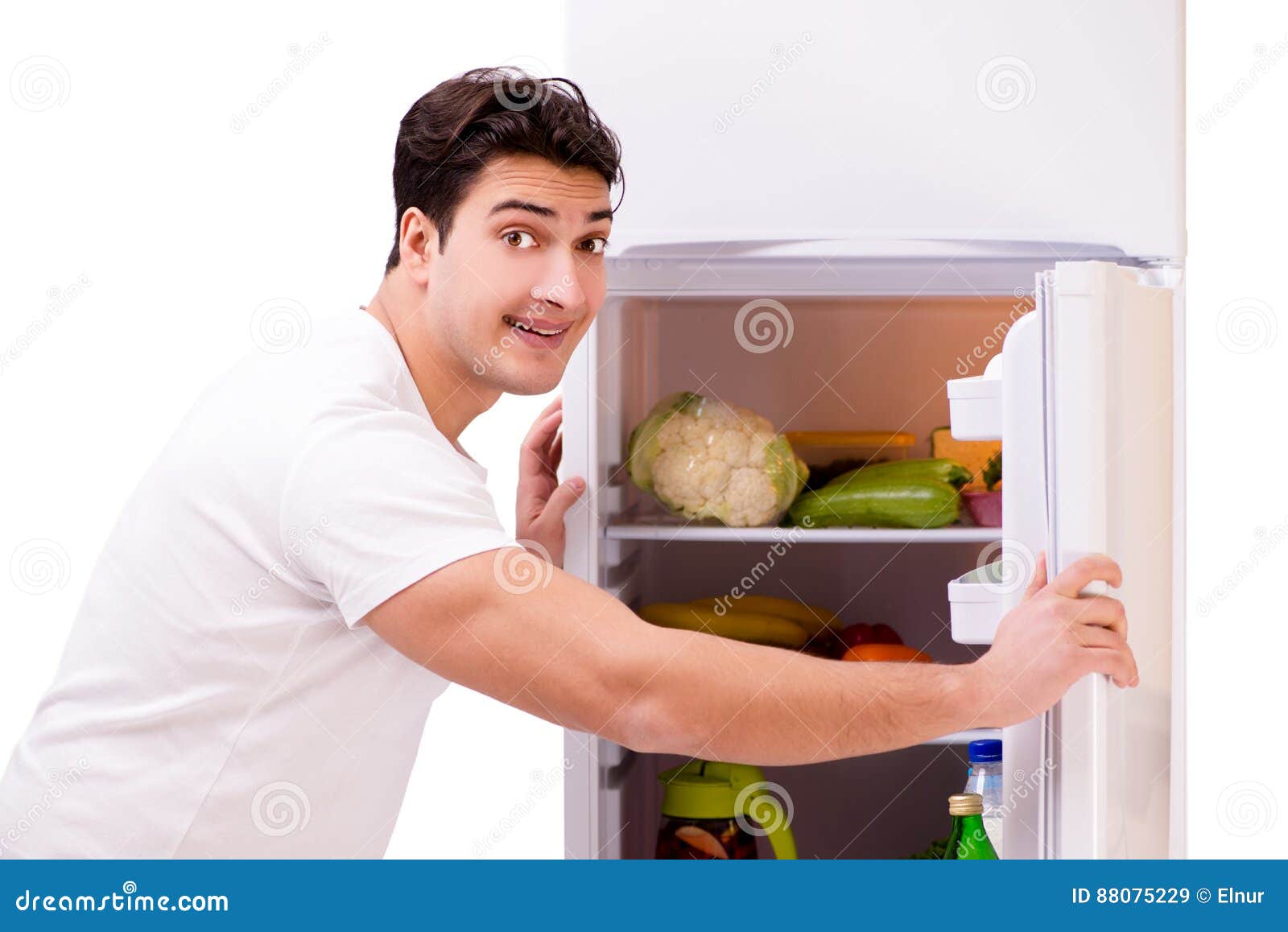 The Man Next To Fridge Full of Food Stock Image - Image of choosing ...