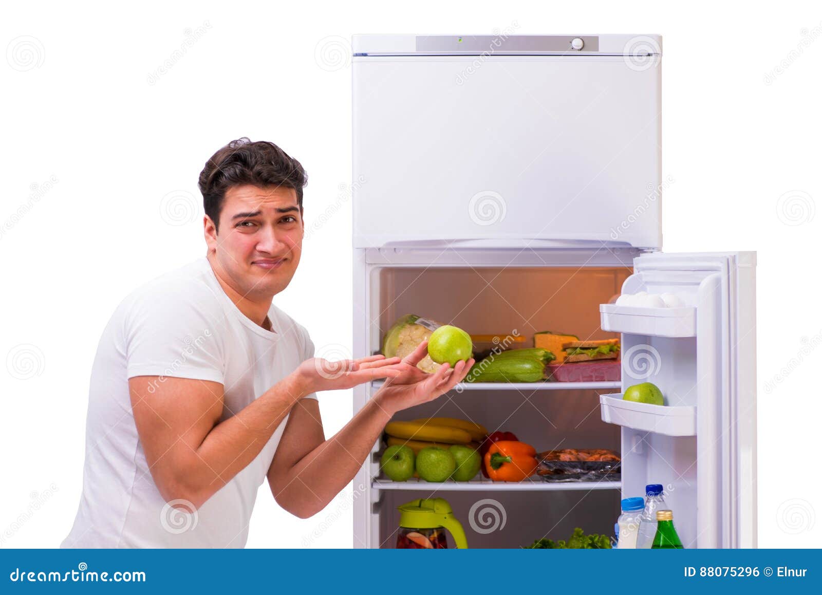The Man Next To Fridge Full of Food Stock Photo - Image of fresh, cold ...