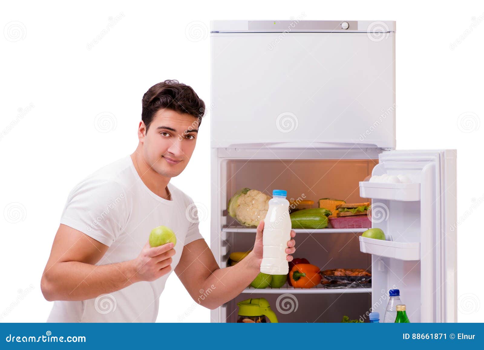 The Man Next To Fridge Full of Food Stock Image - Image of isolated ...