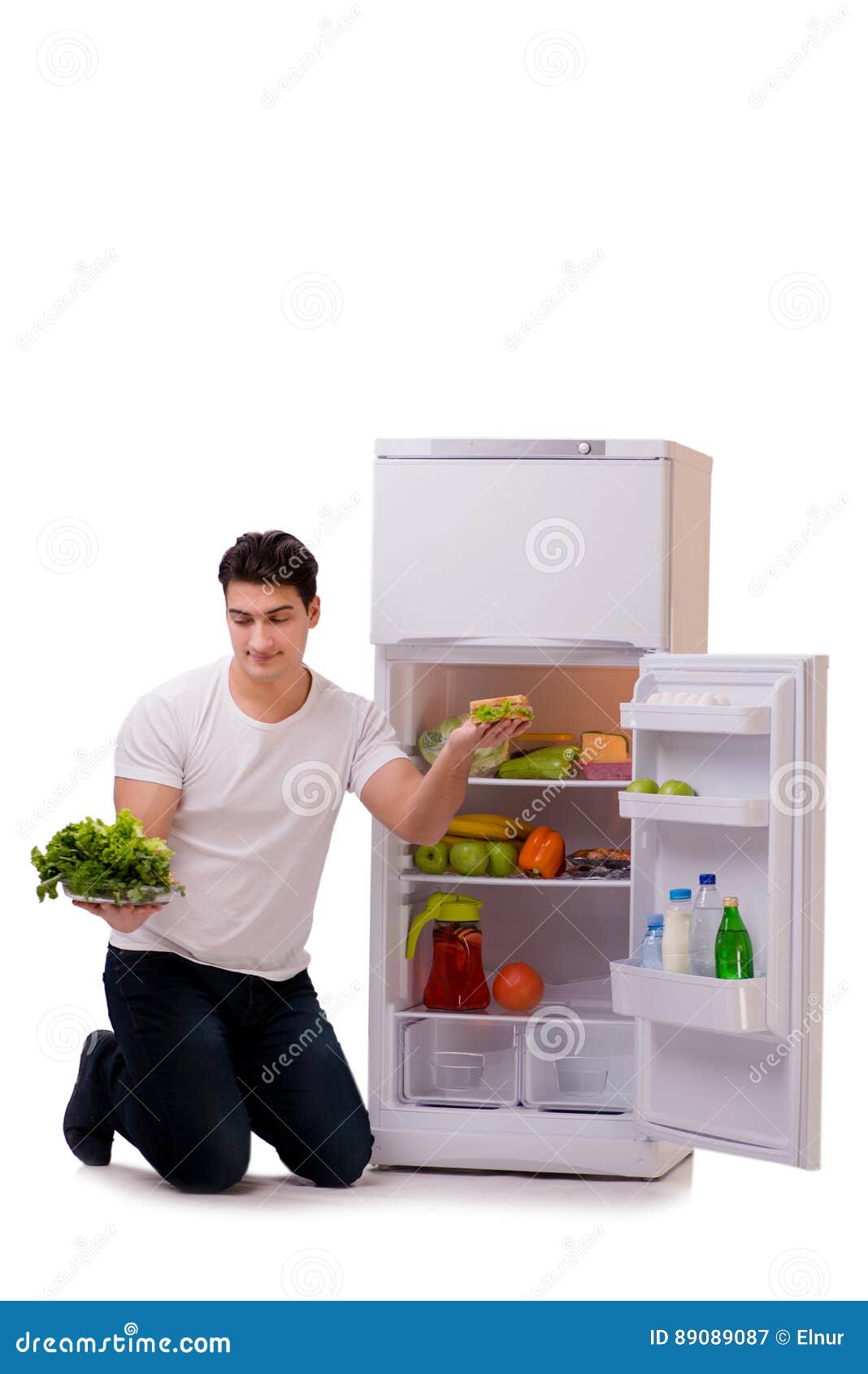 The Man Next To Fridge Full of Food Stock Image - Image of kitchen ...