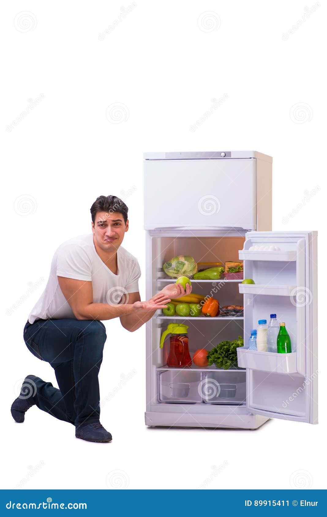 The Man Next To Fridge Full of Food Stock Image - Image of freezer ...