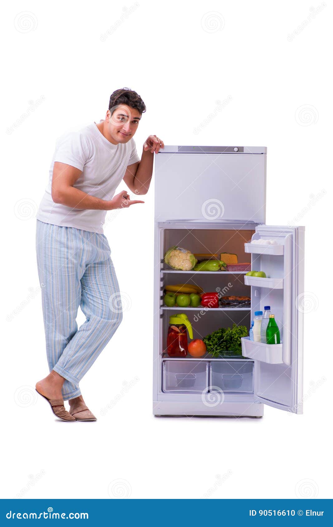 The Man Next To Fridge Full of Food Stock Photo - Image of house, home ...