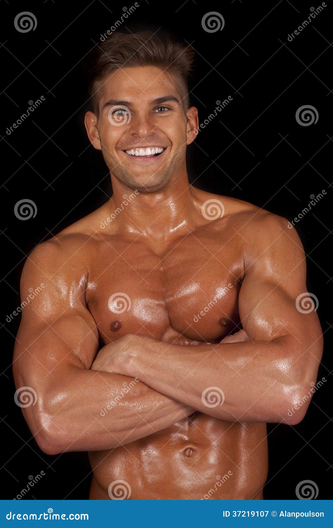 Man No Shirt Shiny Arms Folded Strong Stock Image - Image of athletic ...