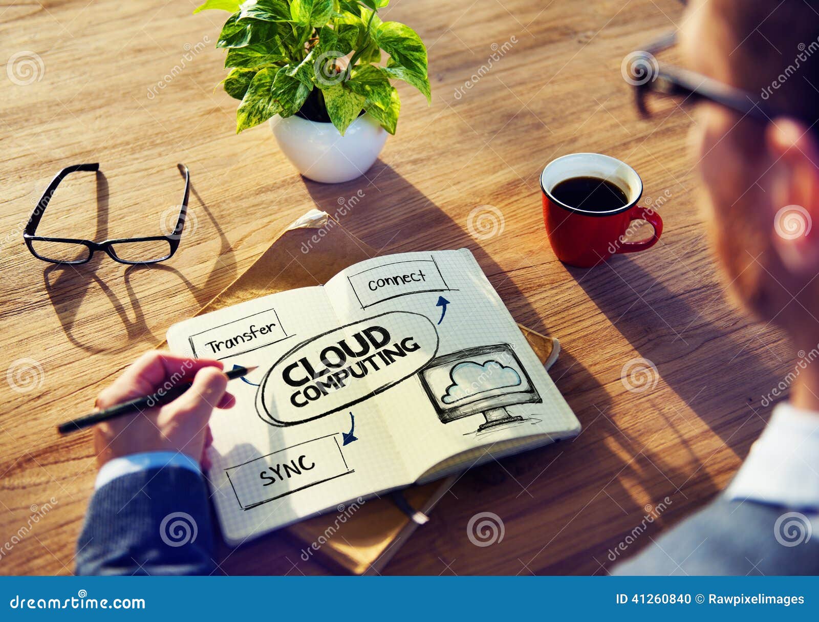 Man with Note Pad and Cloud Computing Concept Stock Photo - Image of ...