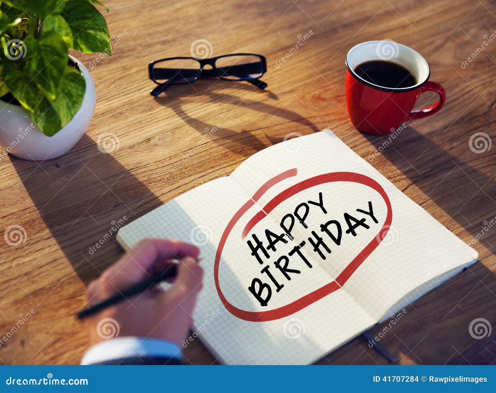 Man with Note Pad and Text Happy Birthday Stock Photo - Image of happy ...