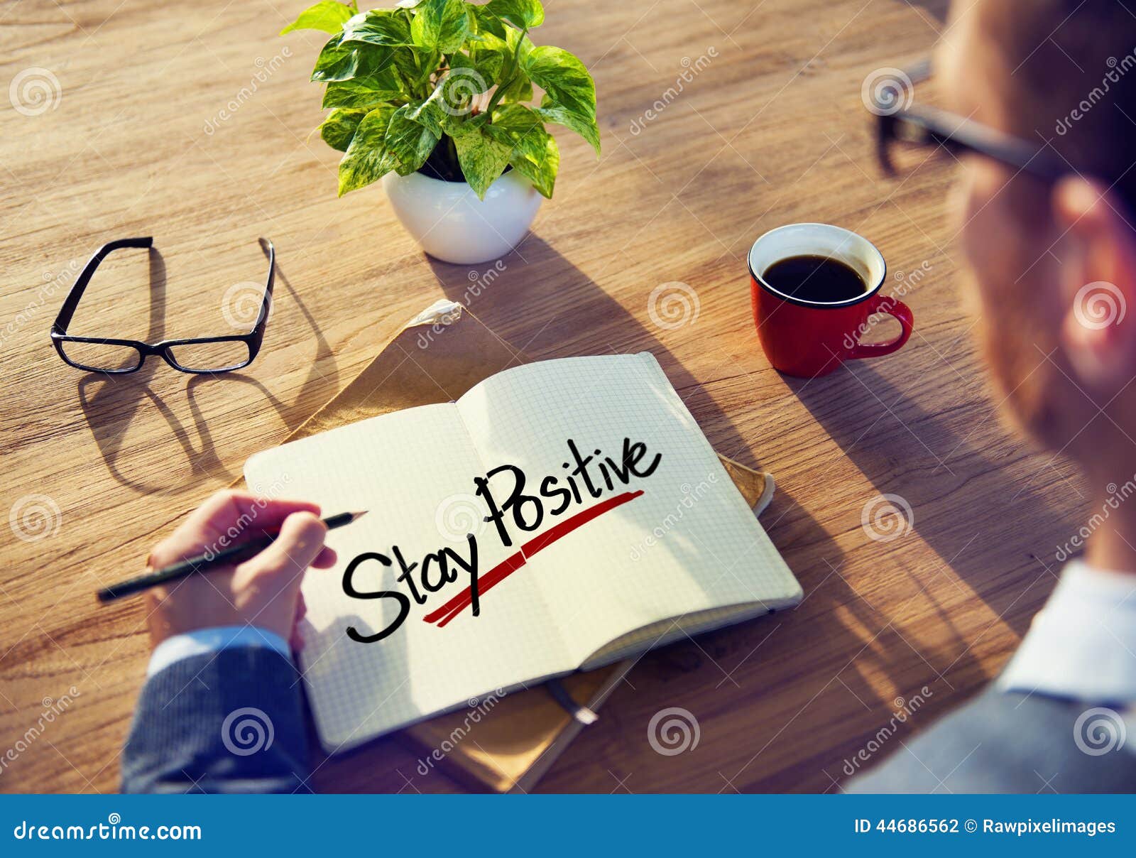 Man with a Note and a Single Word Stay Positive Stock Photo - Image of ...