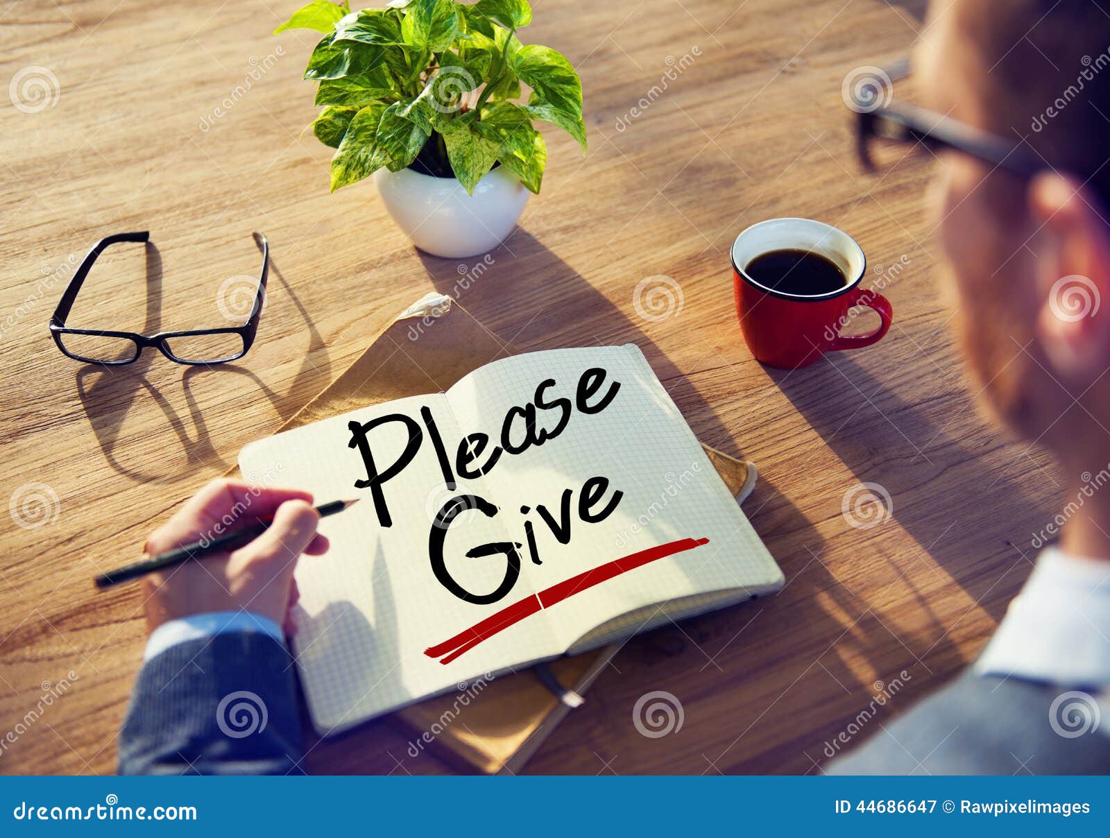 Man with a Note and a Word Please Give Stock Image - Image of shop ...