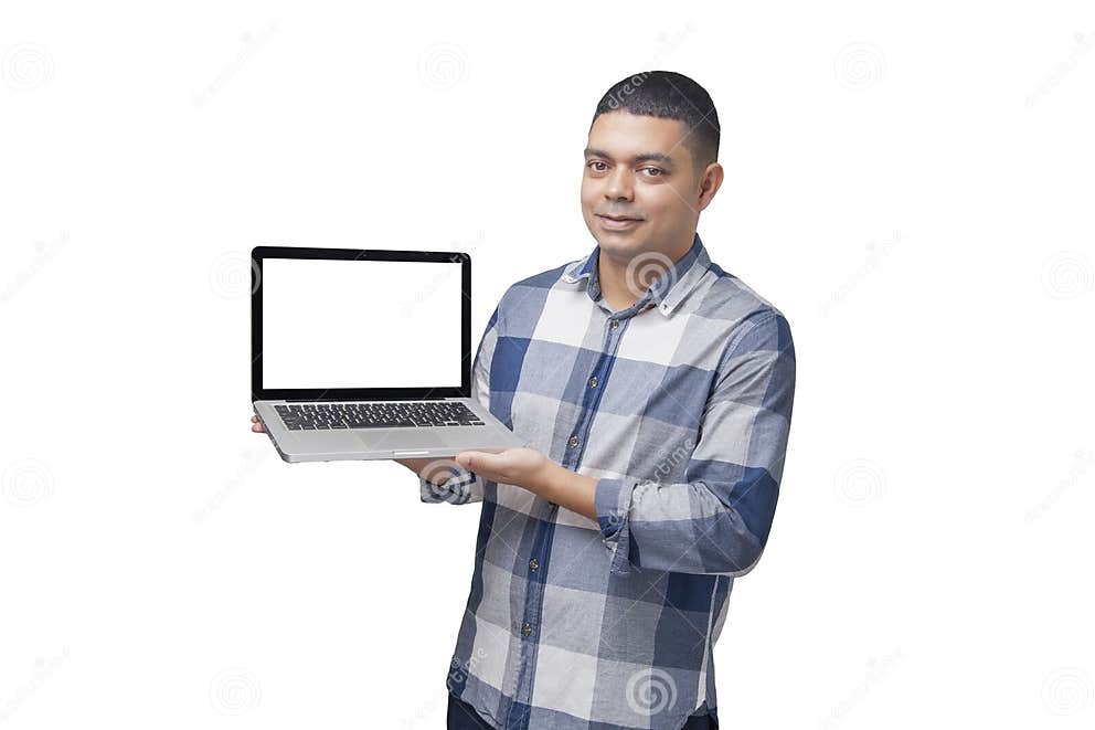 Man with Notebook in Hands Pointing and Interacting with the Screen ...