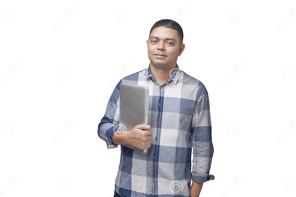 Man with Notebook in Hands Pointing and Interacting with the Screen ...