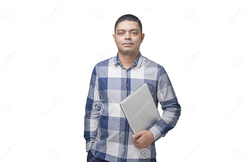 Man with Notebook in Hands Pointing and Interacting with the Screen ...