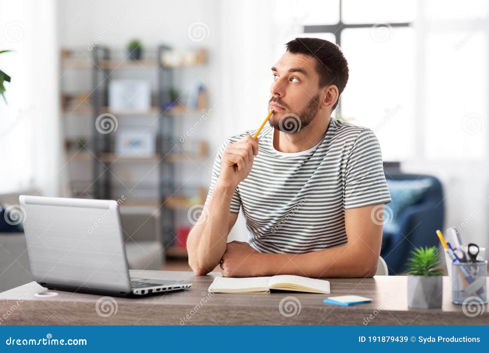Man with Notebook and Laptop at Home Office Stock Image - Image of ...