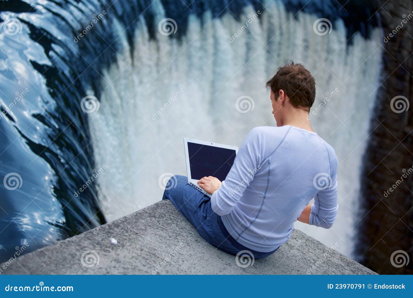 Man + Notebook Sitting Over the Waterfall Stock Image - Image of blog ...