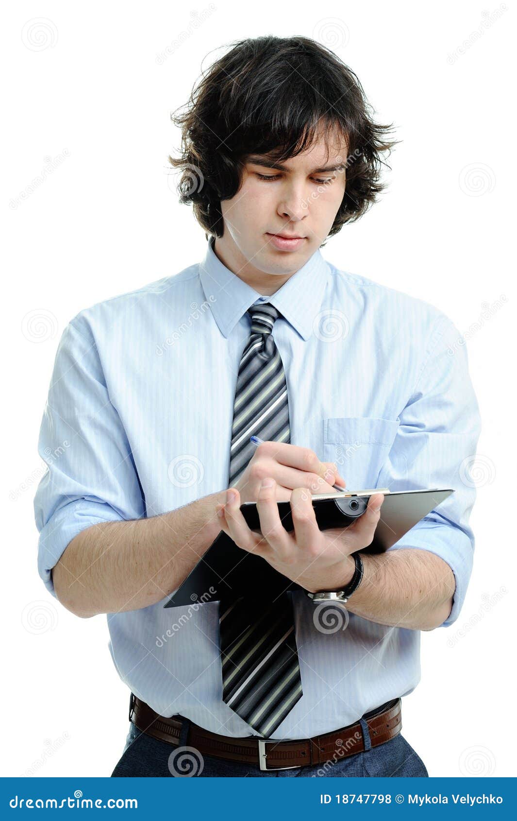 Man with notepad stock photo. Image of paper, white, reading - 18747798