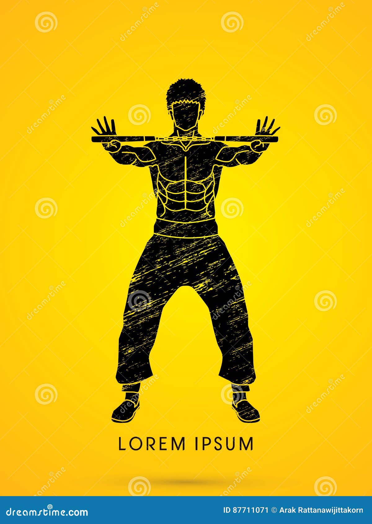 Man and Nunchaku Ready To Fight Stock Vector - Illustration of kungfu ...