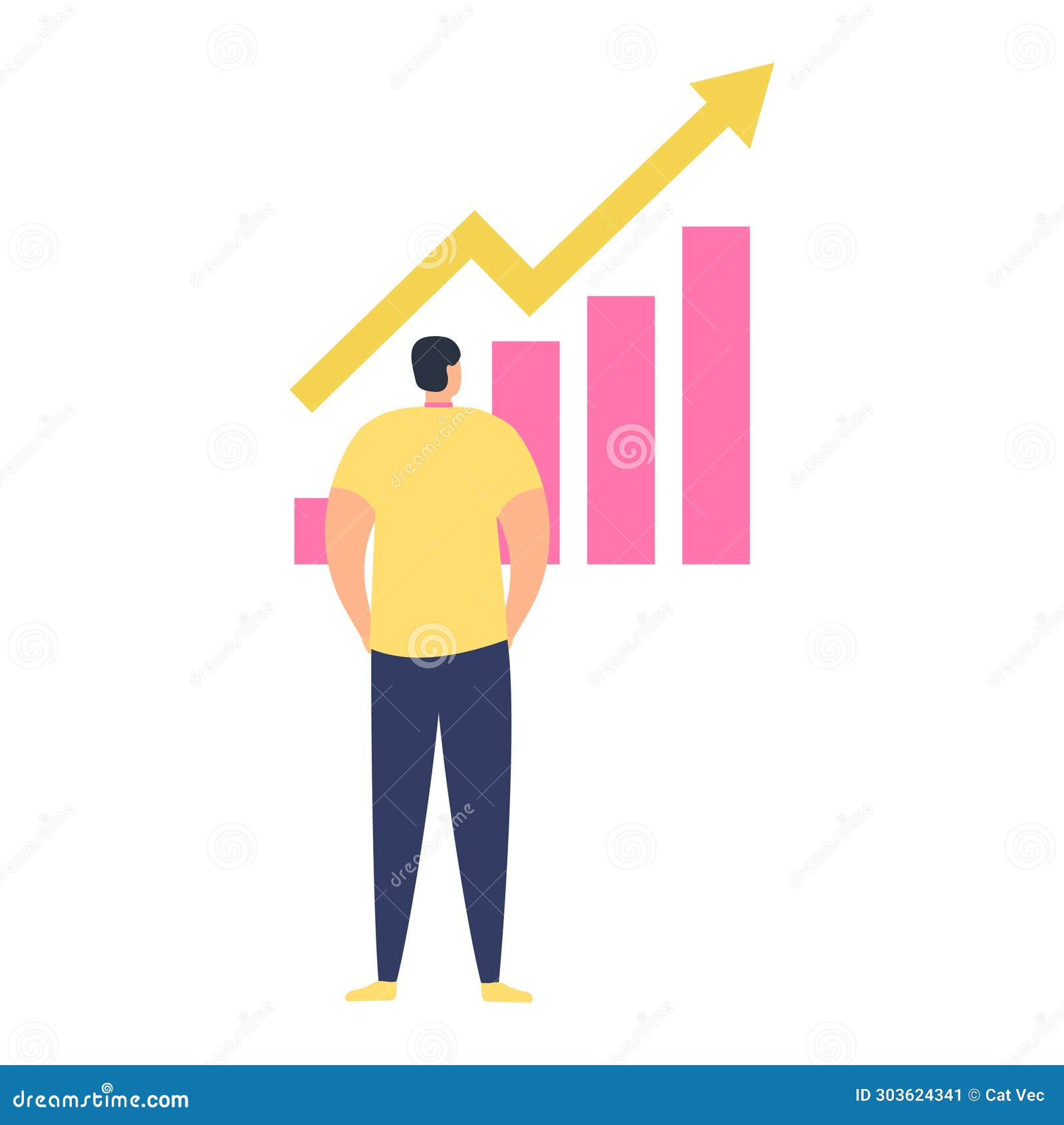 Man Observing Growth Chart with Upward Trend Arrow. Business Progress ...