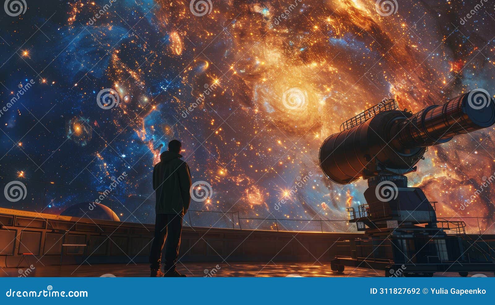 Man Observing through Large Telescope Stock Photo - Image of gazing ...