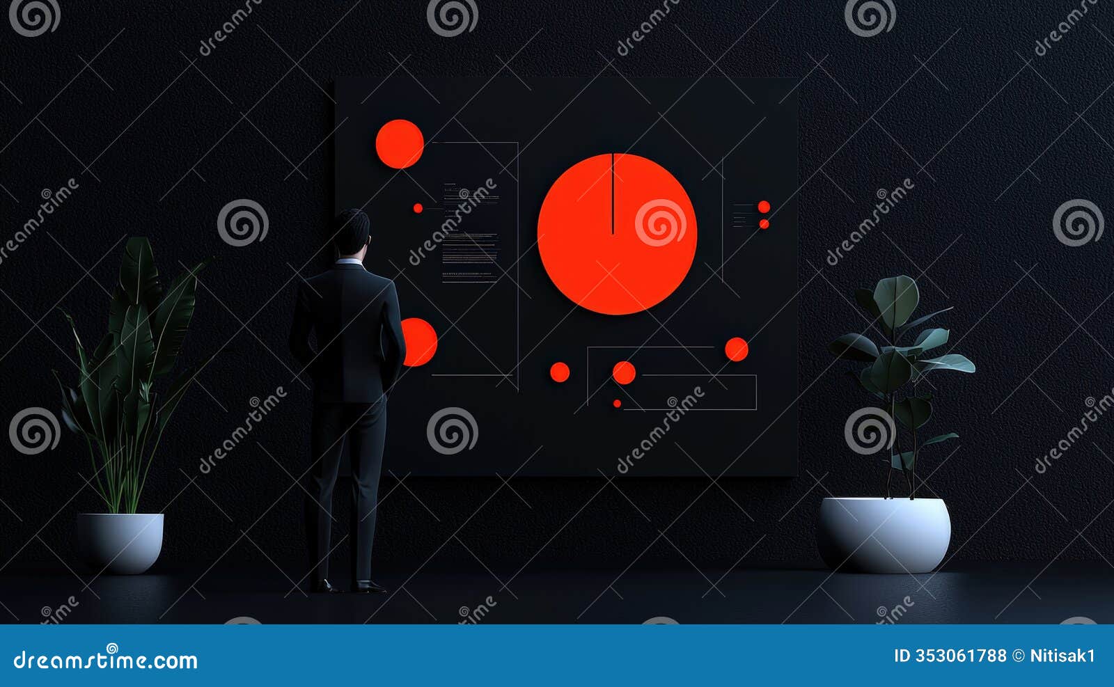 Man Observing Modern Art in Dark Room Stock Illustration - Illustration ...