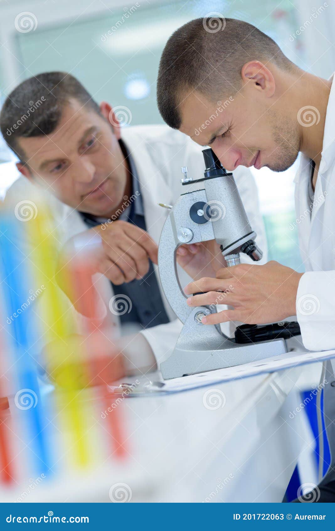 Man Observing Something Under Microscope Stock Image - Image of lens ...