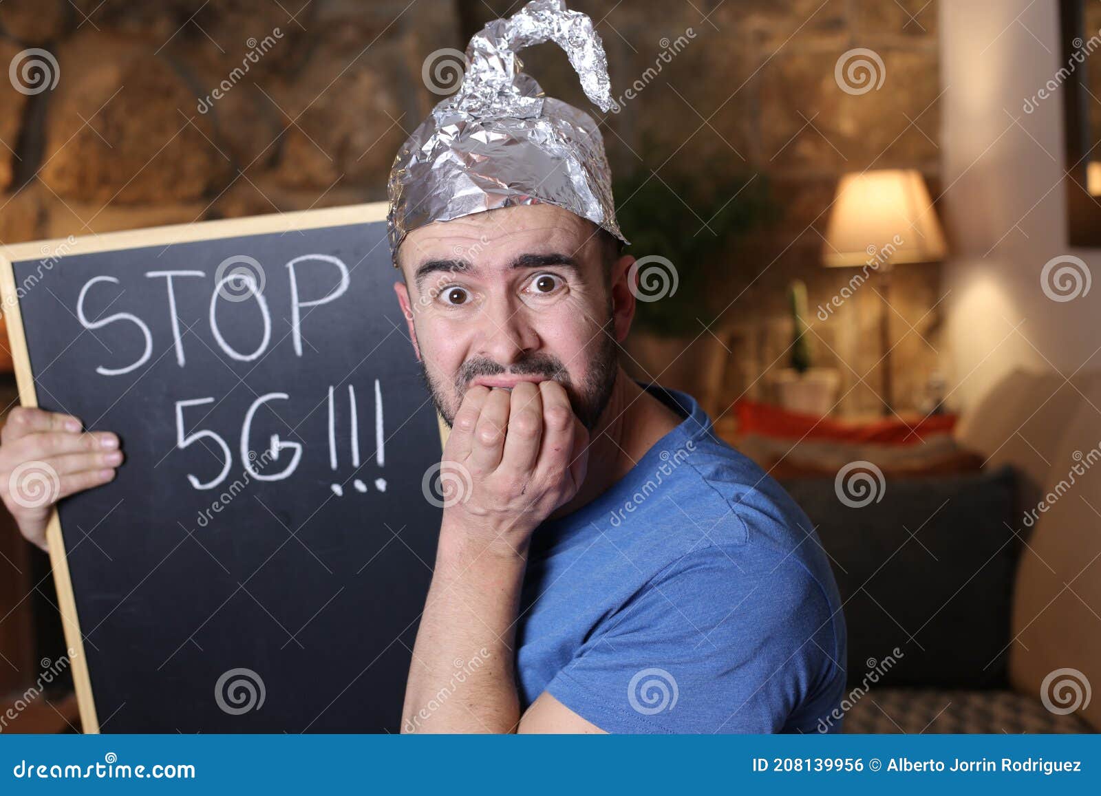Man Obsessed with 5G Technology Stock Photo - Image of mental, helmet ...