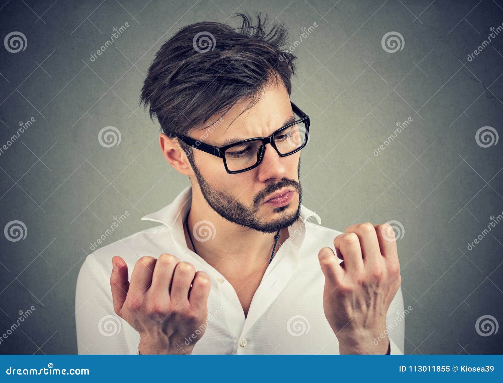 Man with Obsessive Compulsive Disorder Exploring Cleanliness of Hands ...