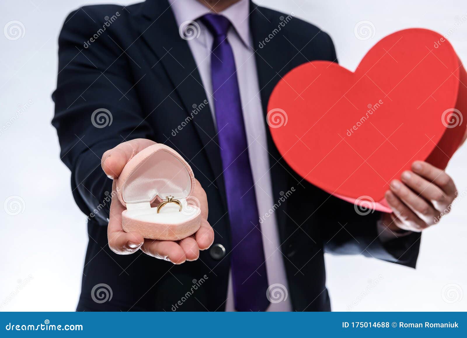 Man Offering Gift Box with Ring and Red Heart Stock Photo - Image of ...