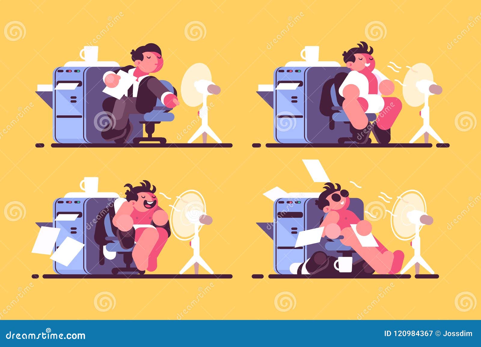 Man in Office Cooled by Fan Stock Vector - Illustration of cartoon ...