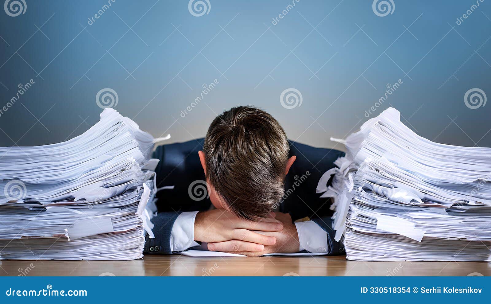 Office Worker with a Pile of Papers on His Desk. Man in the Office with ...