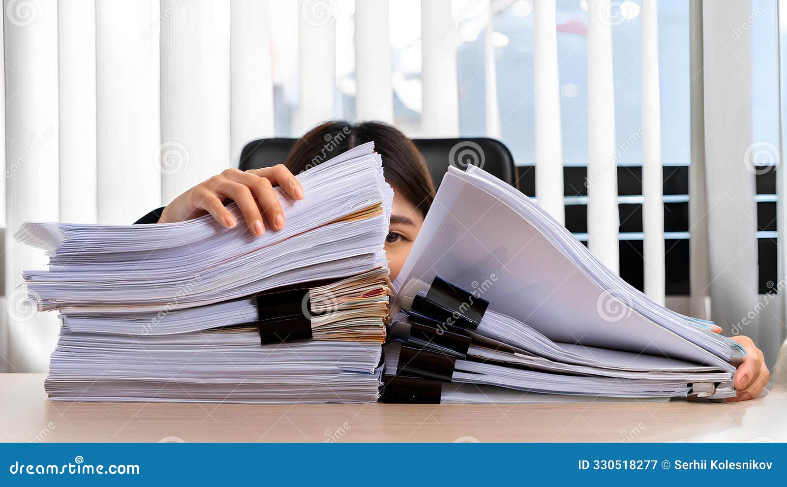 Office Worker with a Pile of Papers on His Desk. Man in the Office with ...