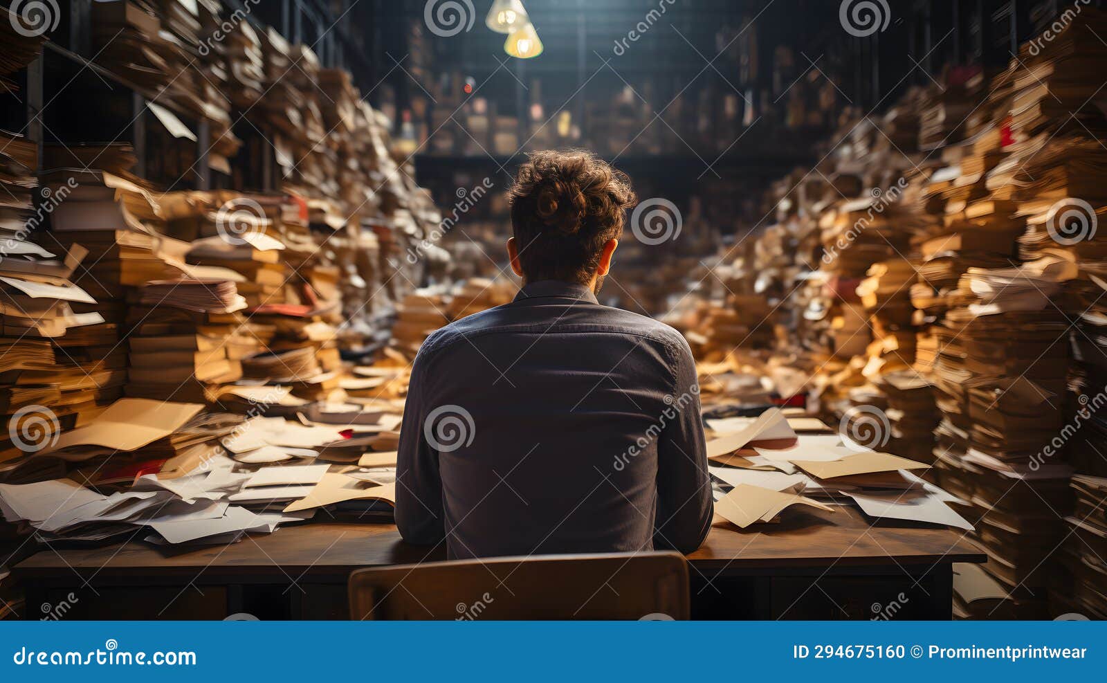 Man in the Office Full of Folders Stock Illustration - Illustration of ...