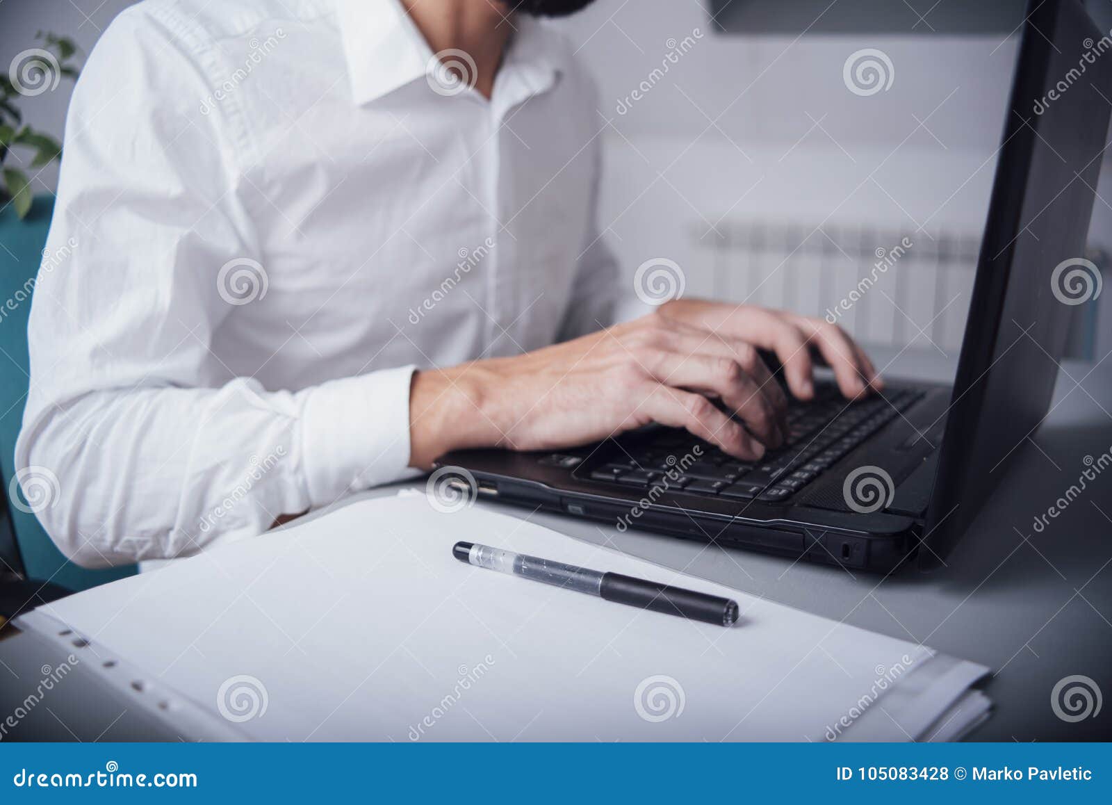 Man in the Office with Hands on the Keyboard Stock Photo - Image of ...