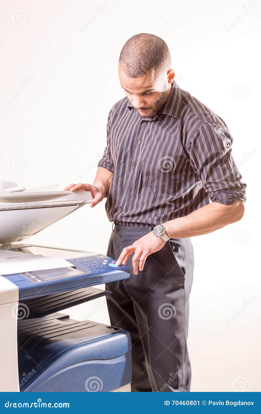 Man in Office Making Copies Using Photocopier Stock Image - Image of ...