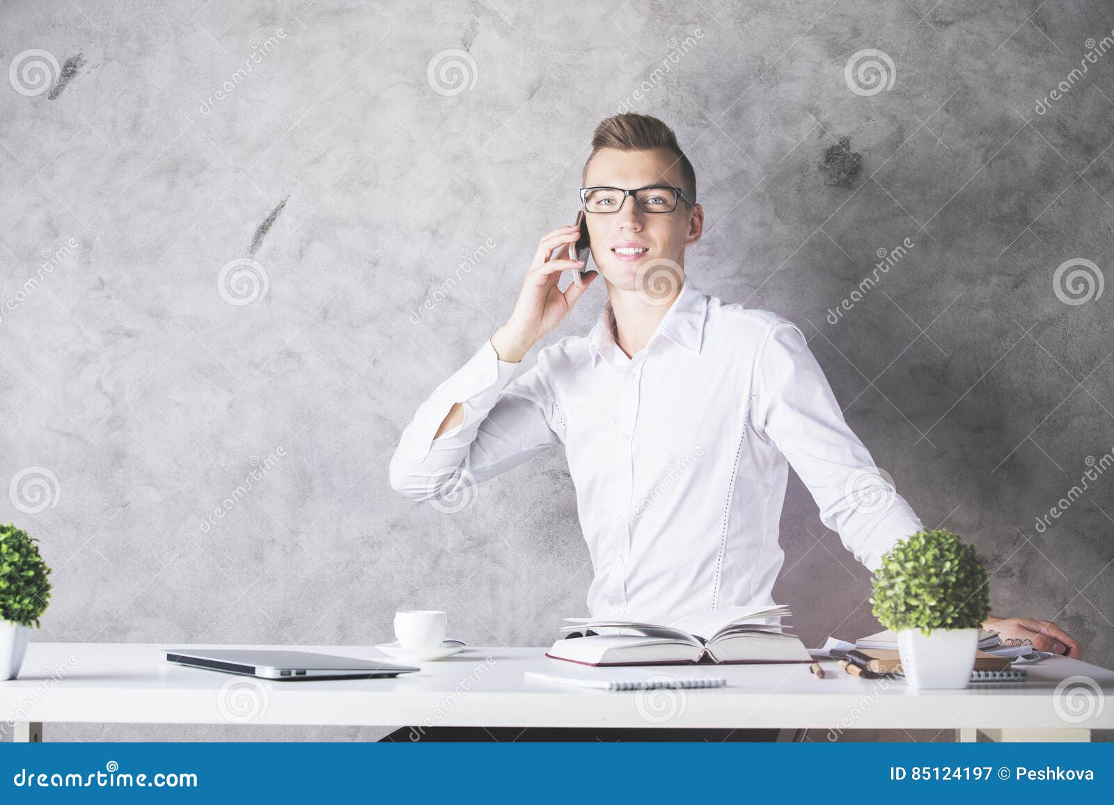 Man in Office Talking on Phone Stock Image - Image of conversation ...
