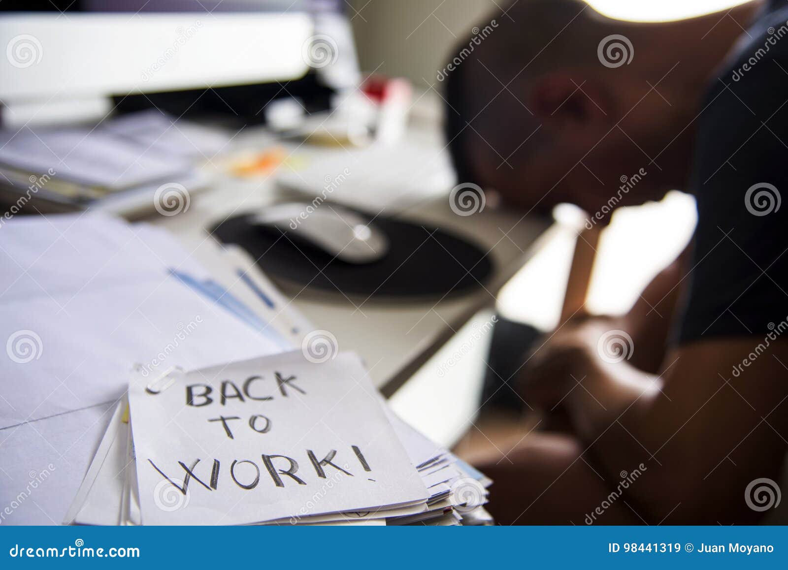 Man at Office and Text Back To Work in a Note Stock Image - Image of ...