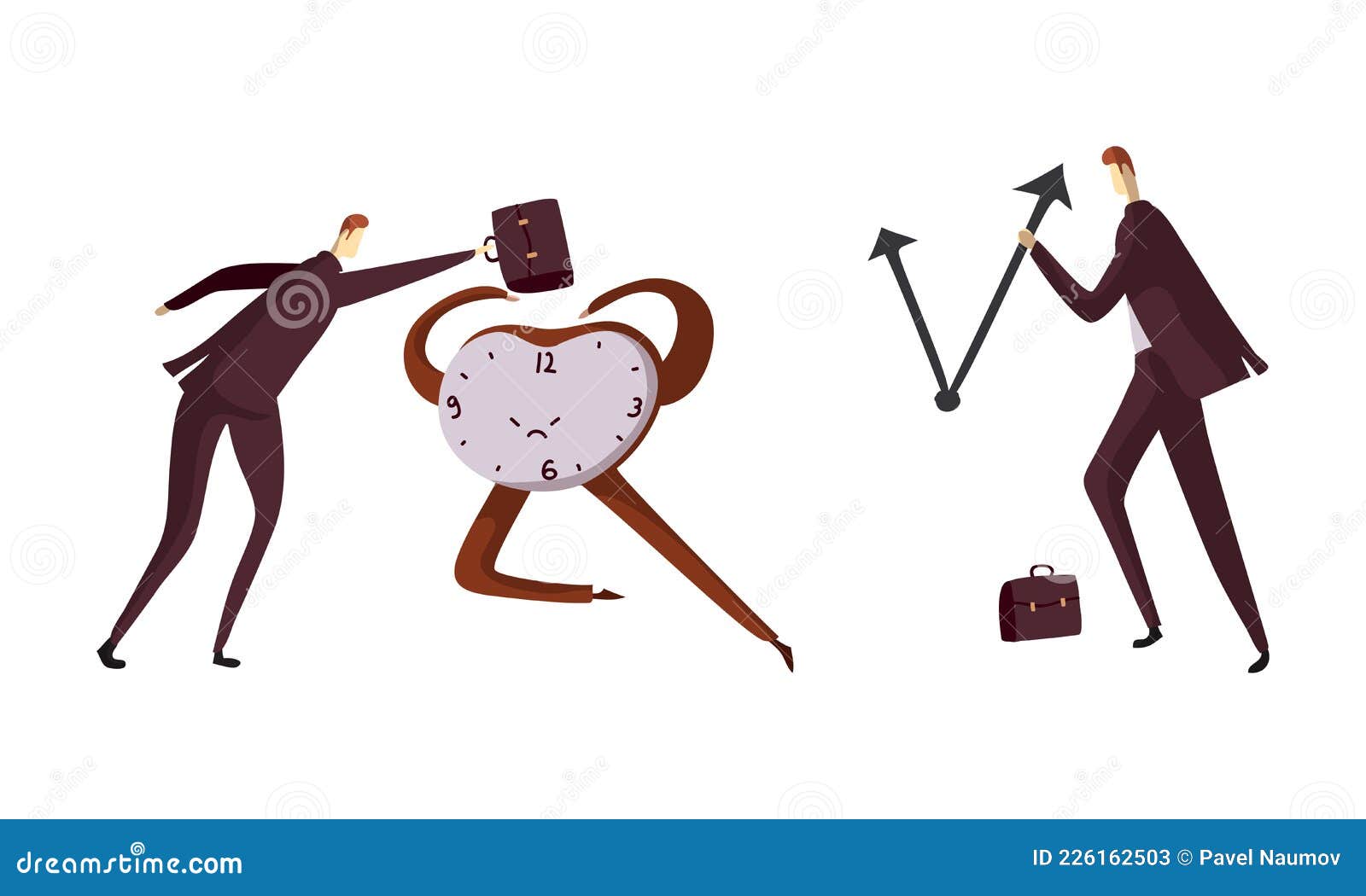 Man Office Worker With Briefcase Pulling Clock Arrow Back As Time ...