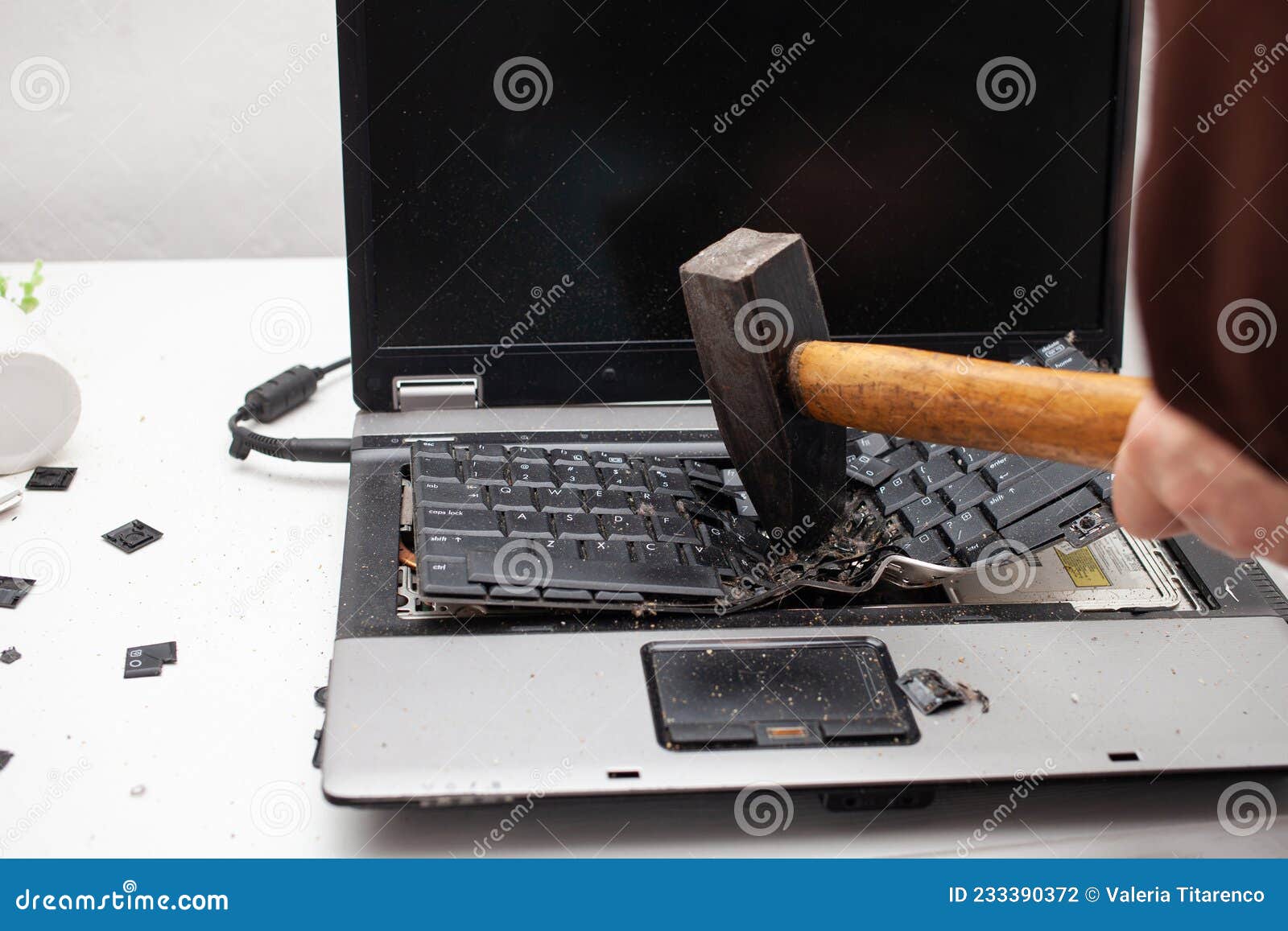 Man Office Worker Smashed a Laptop, Destroyed a Computer. Anger, Hatred ...