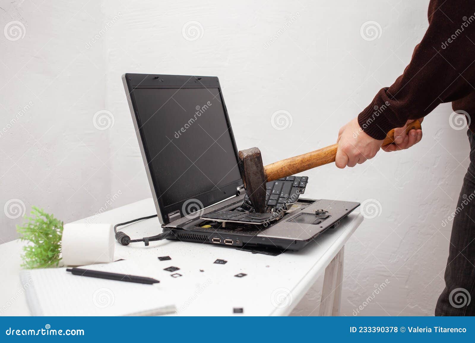 Man Office Worker Smashed a Laptop, Destroyed a Computer. Anger, Hatred ...